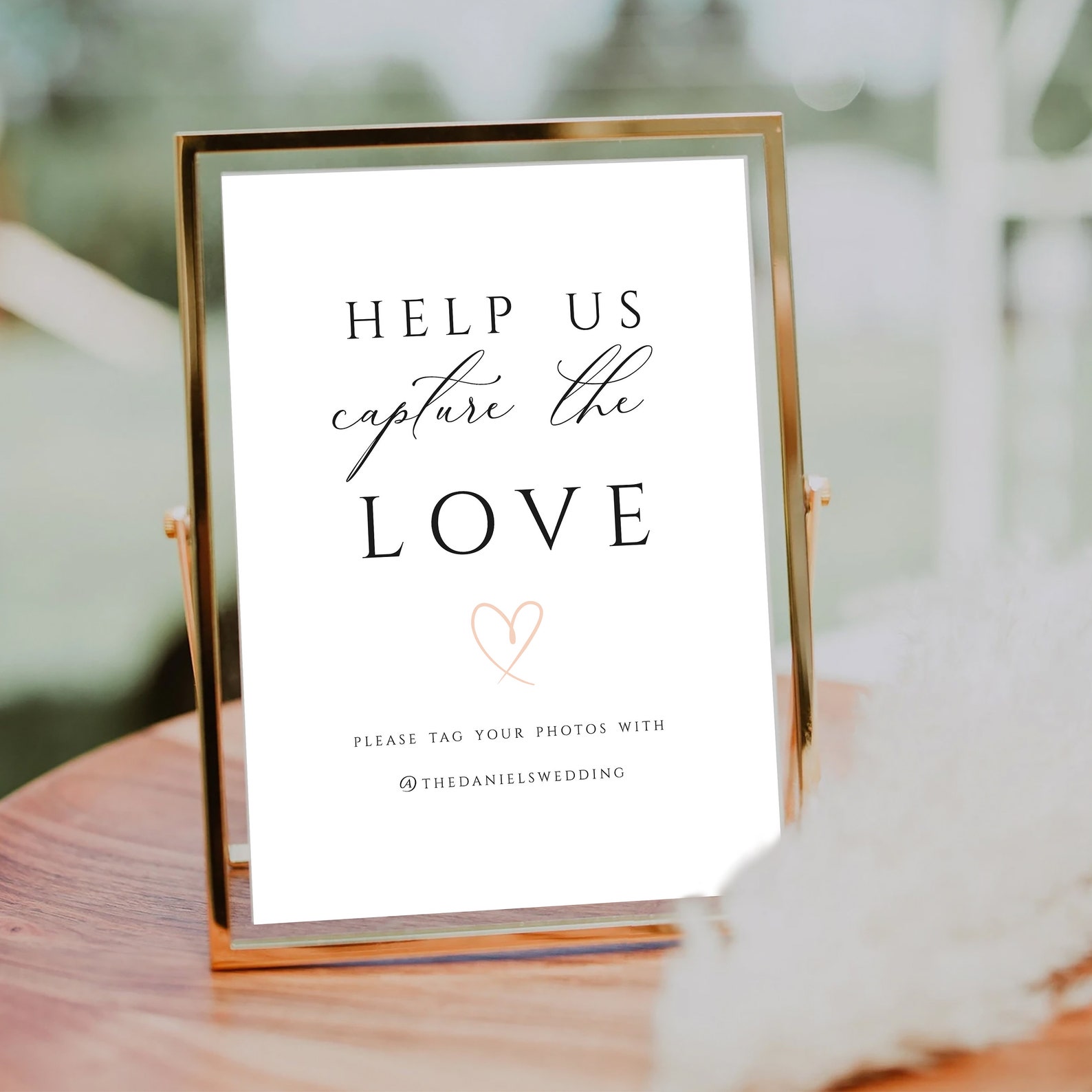 Photo Props Wedding Sign Capture the Love, Selfie, Tag, Heart, Bespoke ...