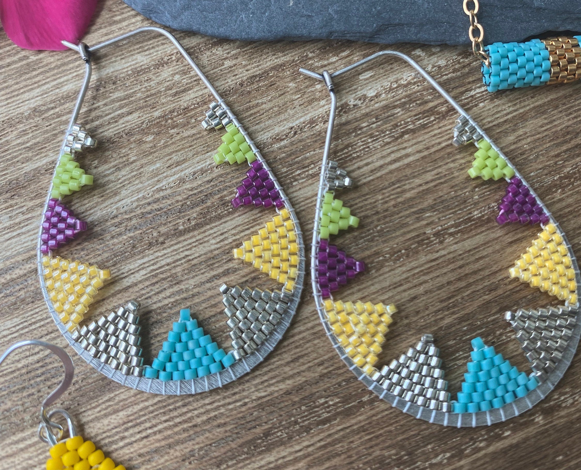 Seed Bead Hoop Earrings, Beaded Hoop Jewelry, Silver Hoops - Etsy