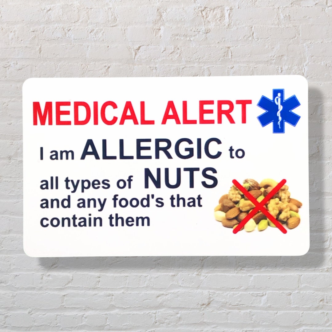 Nut Allergy Medical Alert Awareness Card - Etsy