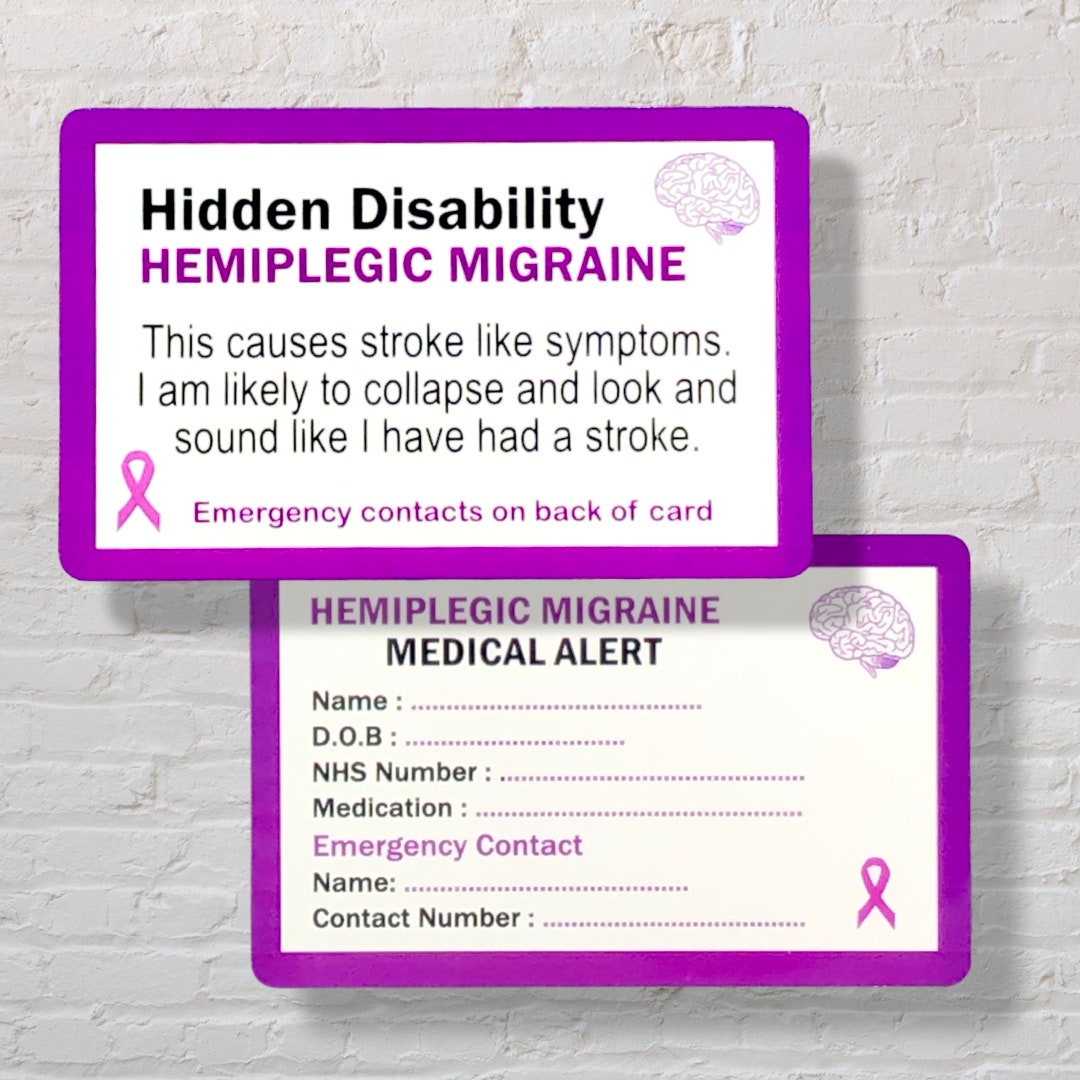 Hemiplegic Migraine Disorder Hidden Disability Awareness I.C.E Card - Etsy
