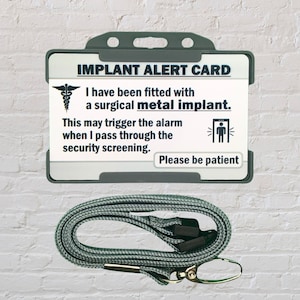 Hidden Health Condition Surgical Metal Implant Alert Card and Lanyard ...