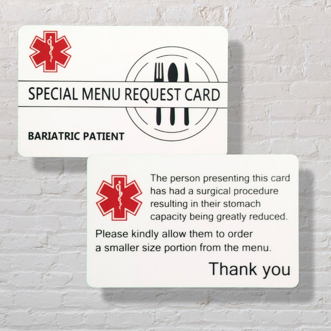 Bariatric Patient Gastric Bypass Special Menu Request Card Etsy
