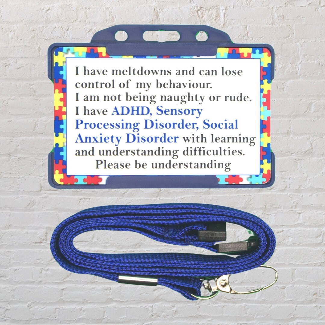I Have ADHD / Sensory Processing Disorder / Anxiety Disability ID Card ...