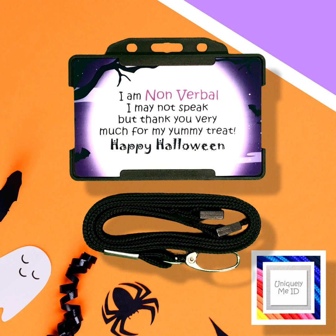Halloween Trick or Treating Non Verbal Awareness Card & Lanyard - Etsy