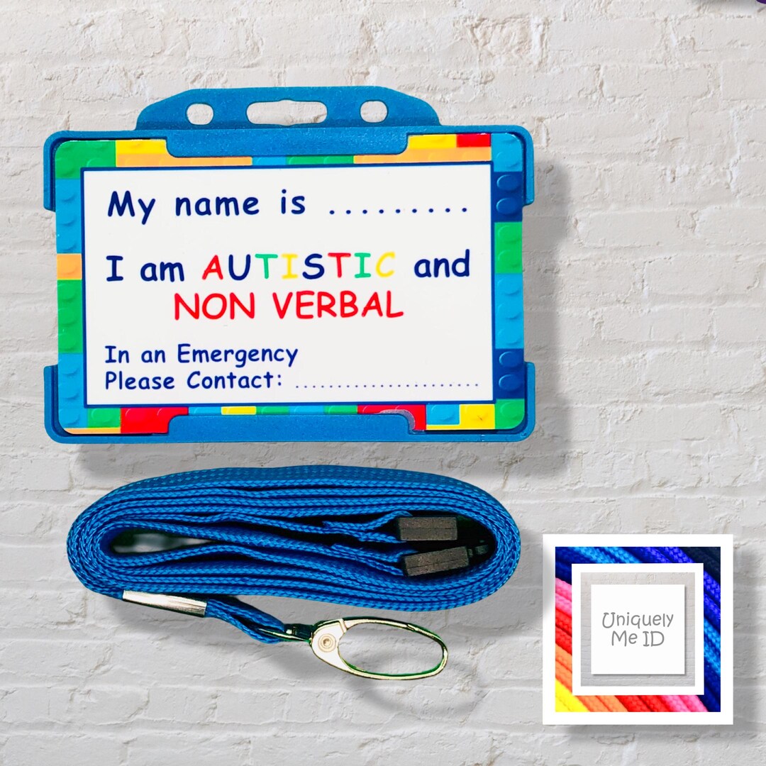Personalised Autistic and Non Verbal Autism Awareness ID Card & Lanyard ...