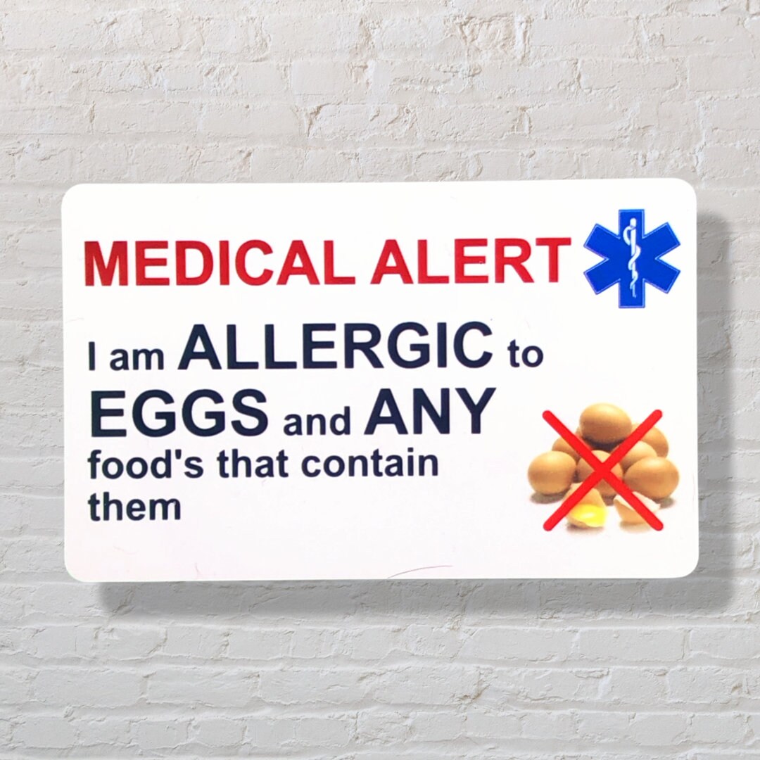 Egg Allergy Medical Alert Awareness Card - Etsy