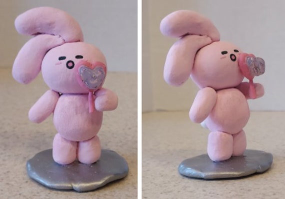 Cute Pink Bunny Clay Sculptures Pink Bunny Bunny Blowing | Etsy