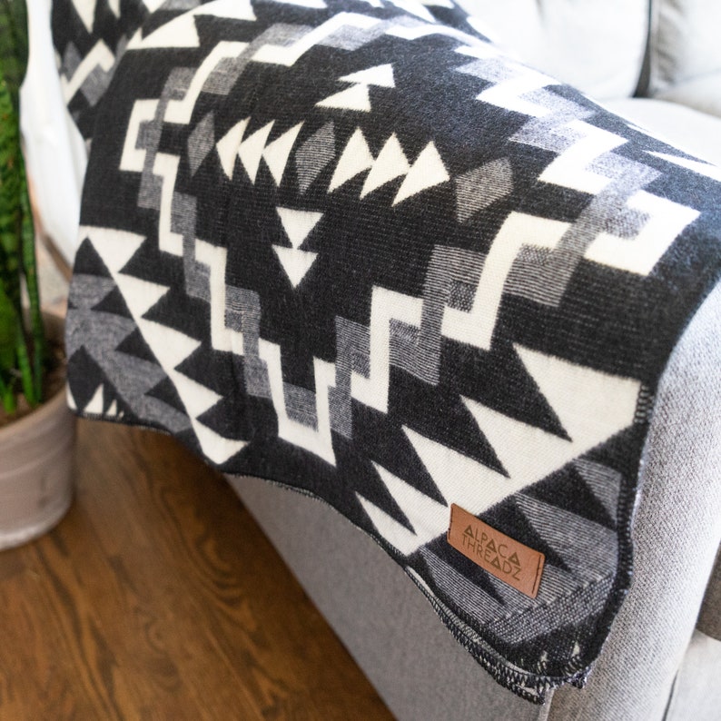 Handmade Alpaca Wool Blanket – Queen Size Geometric Artisan Design ...