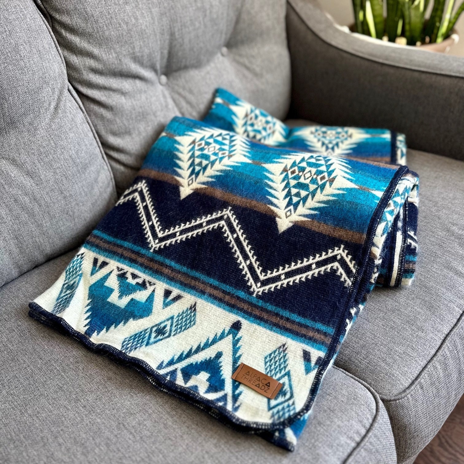 Handmade Alpaca Wool Blanket – Cobalt Blue Geometric Throw | Bold ...