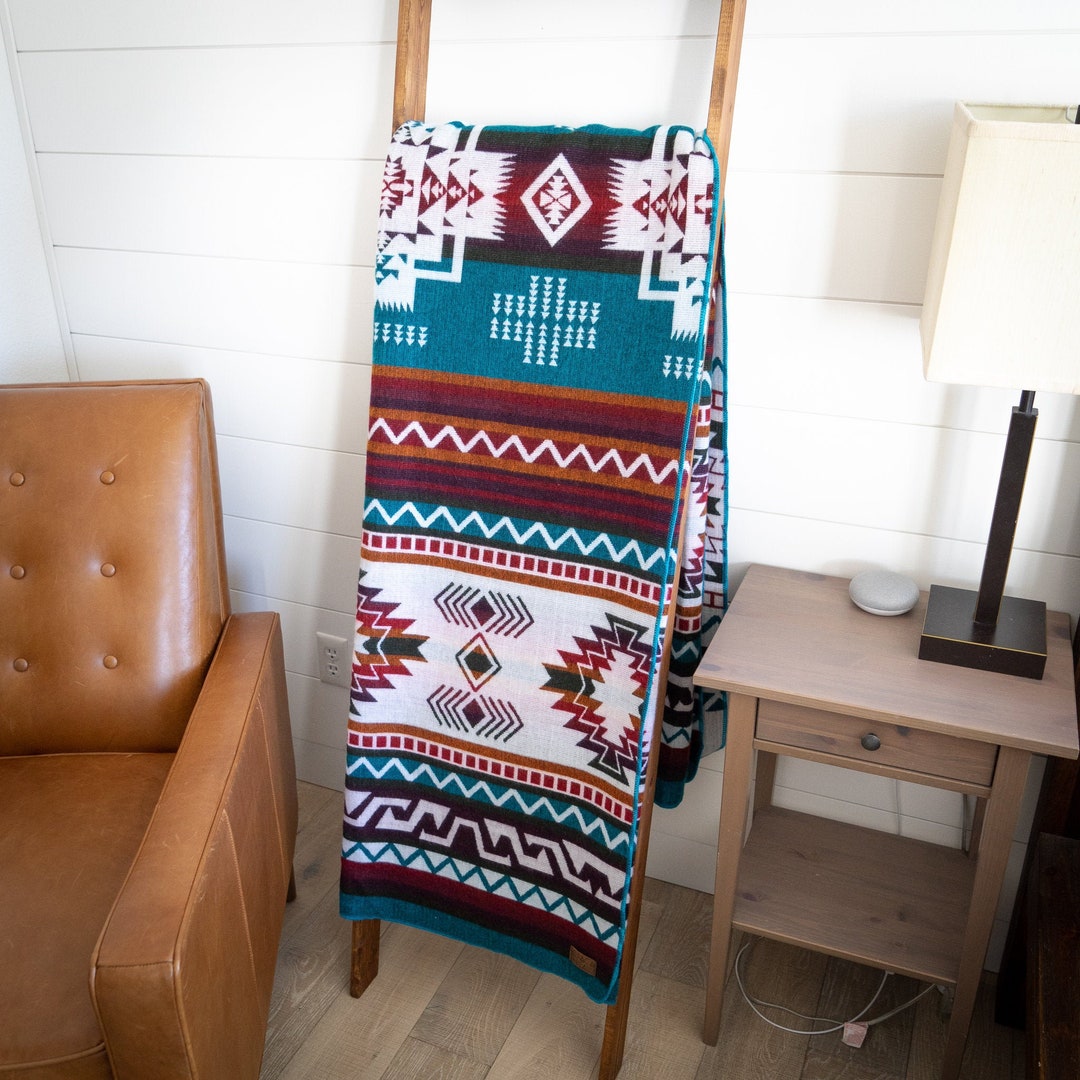 Alpaca Wool Queen Blanket – Turquoise Southwestern Design | Handmade ...