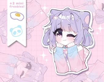 Grey Penguin Anime Girl Waterproof Vinyl Sticker Pack Laminated Kawaii ...