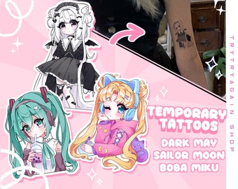 Anime Girl Temporary Tattoo Sticker set of 2 - Etsy