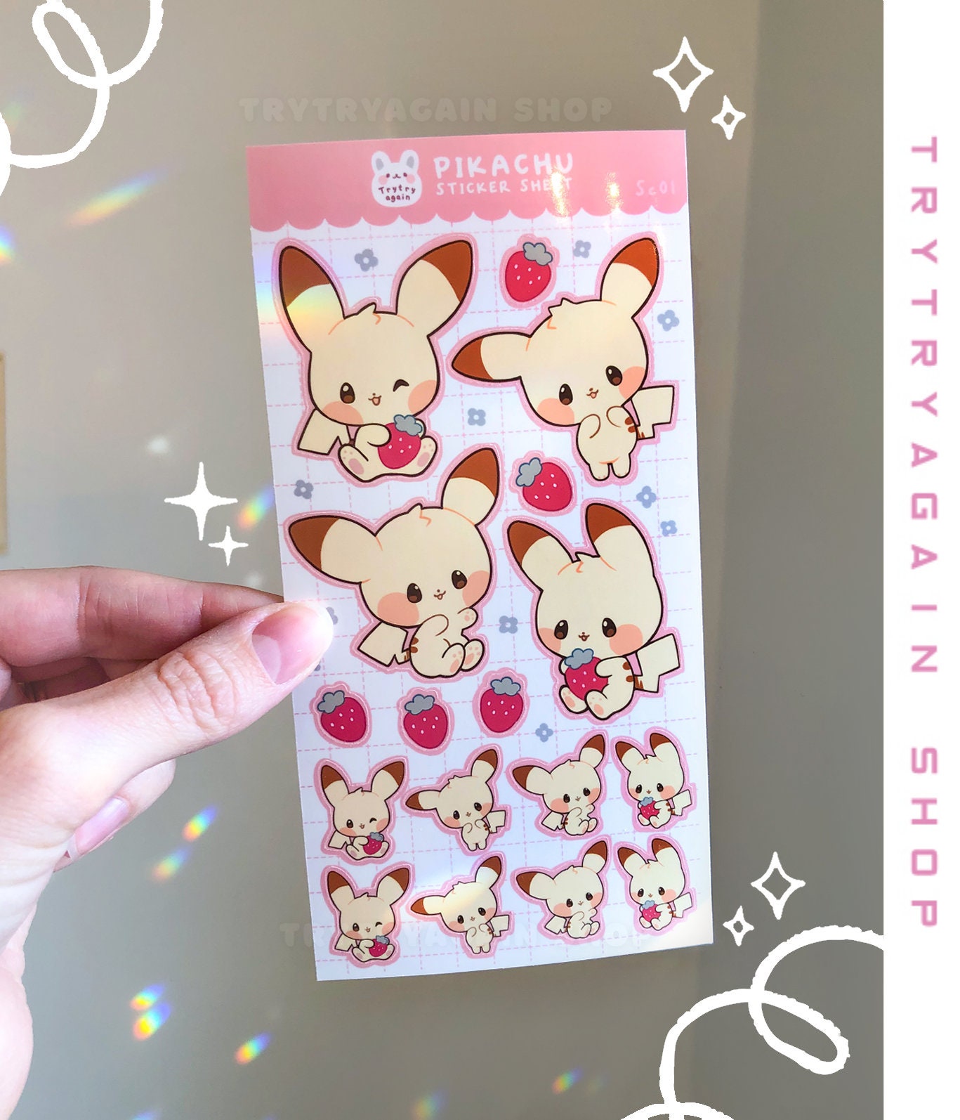 Strawberry Pikachu Glossy Sticker Sheet Bujo Bullet Journal - Etsy