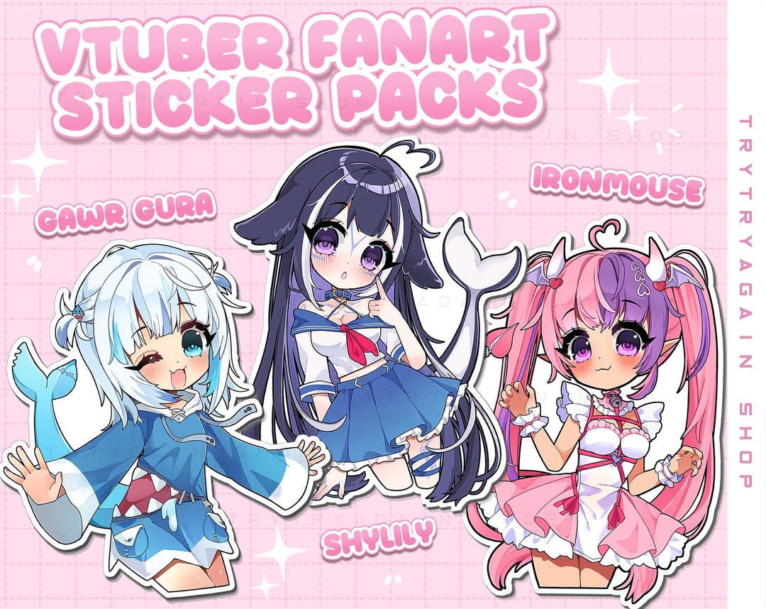 Vtuber Fanart Stickers - Gura Lily Mousey - Waterproof Vinyl Sticker ...