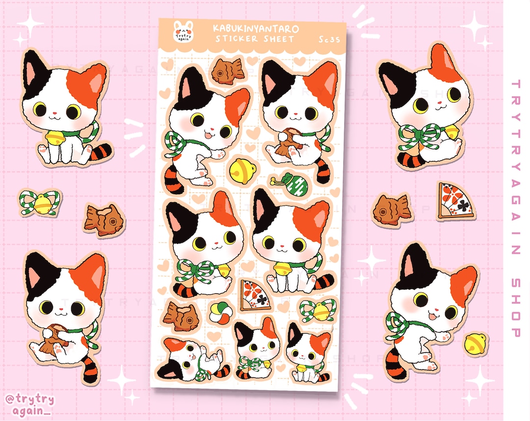Japanese Calico Cat Stickers Glossy Sticker Sheet - Bujo Bullet Journal ...