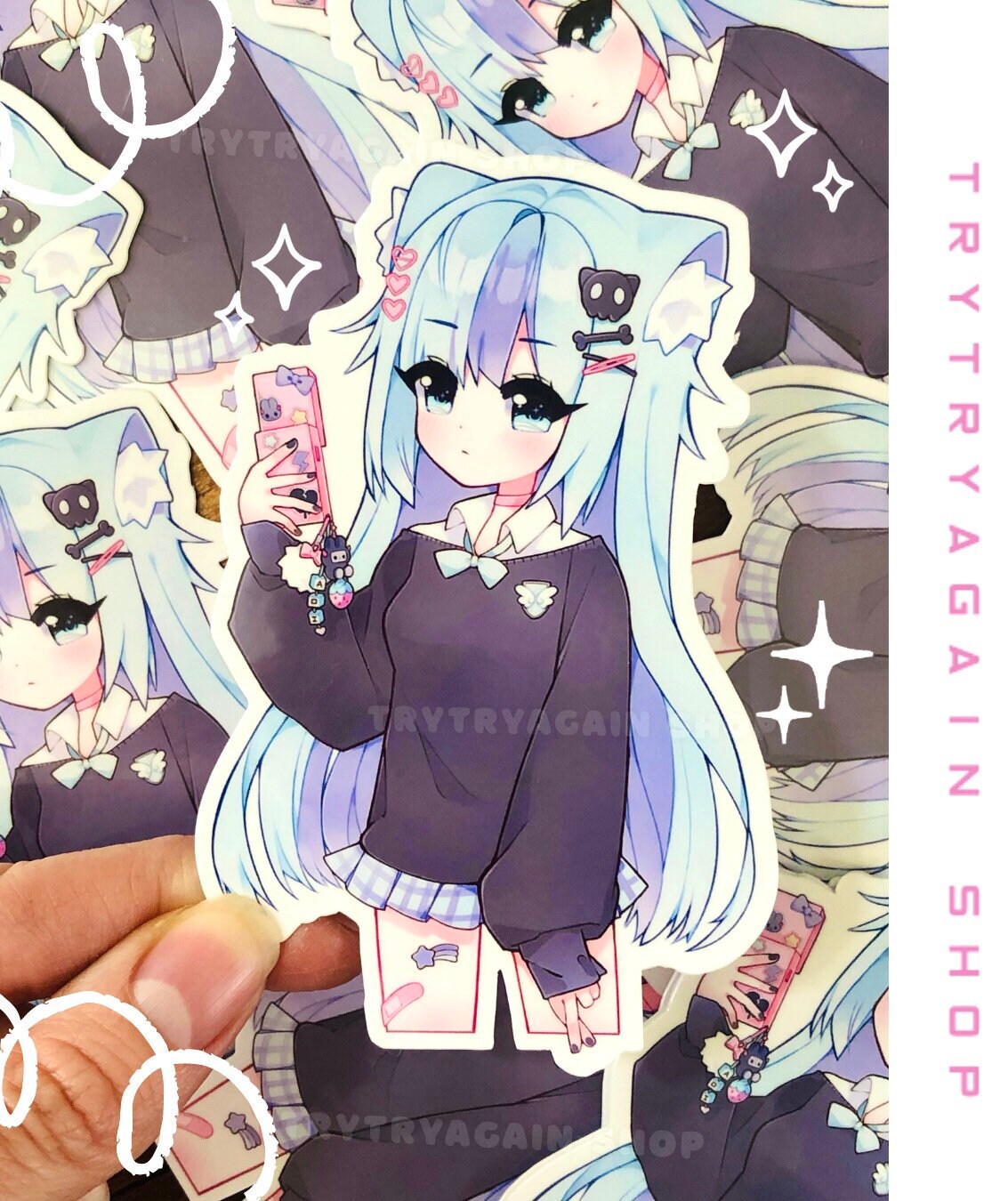 Aoi Cell Phone Neko Girl Vinyl Sticker Pack Laminated Kawaii - Etsy