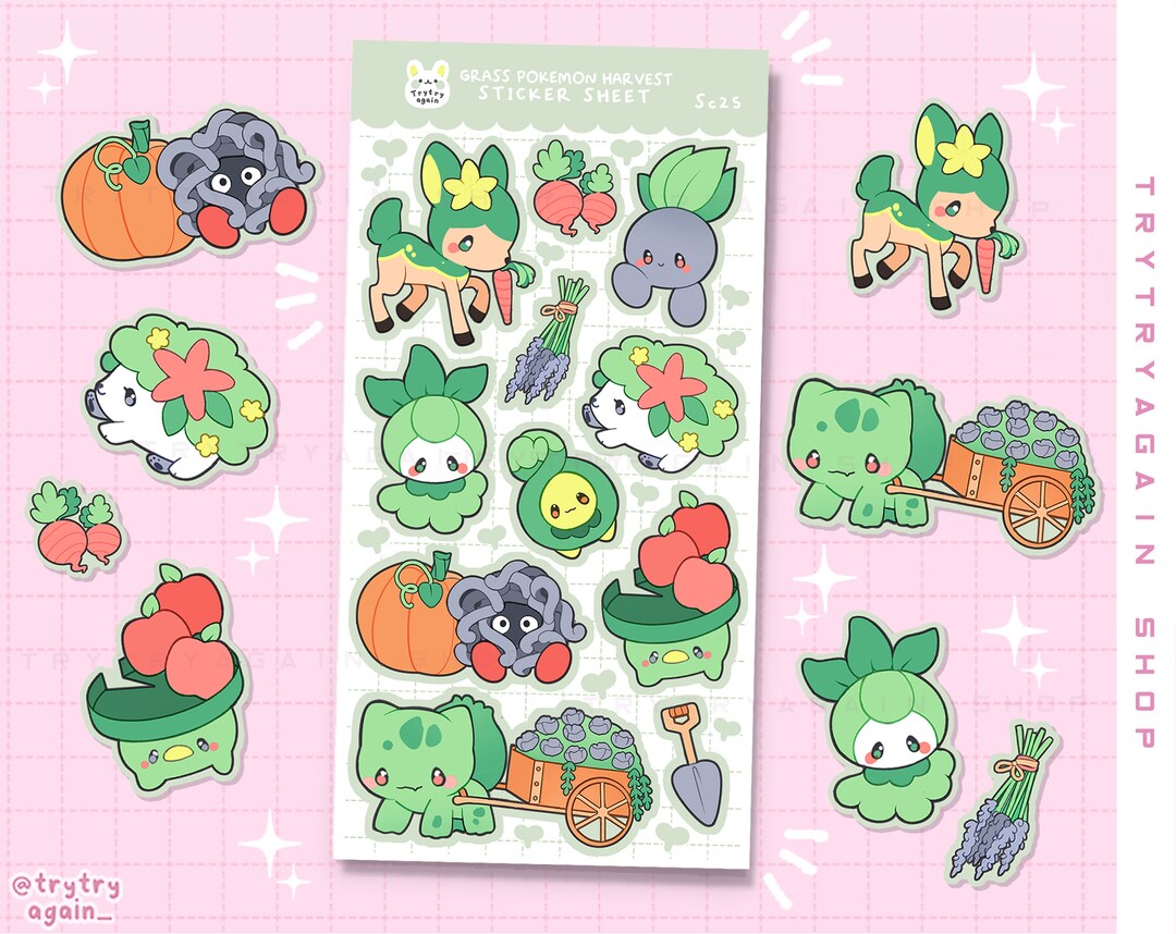 Grass Pokemon Harvest Garden Glossy Sticker Sheet Bujo Bullet Journal ...