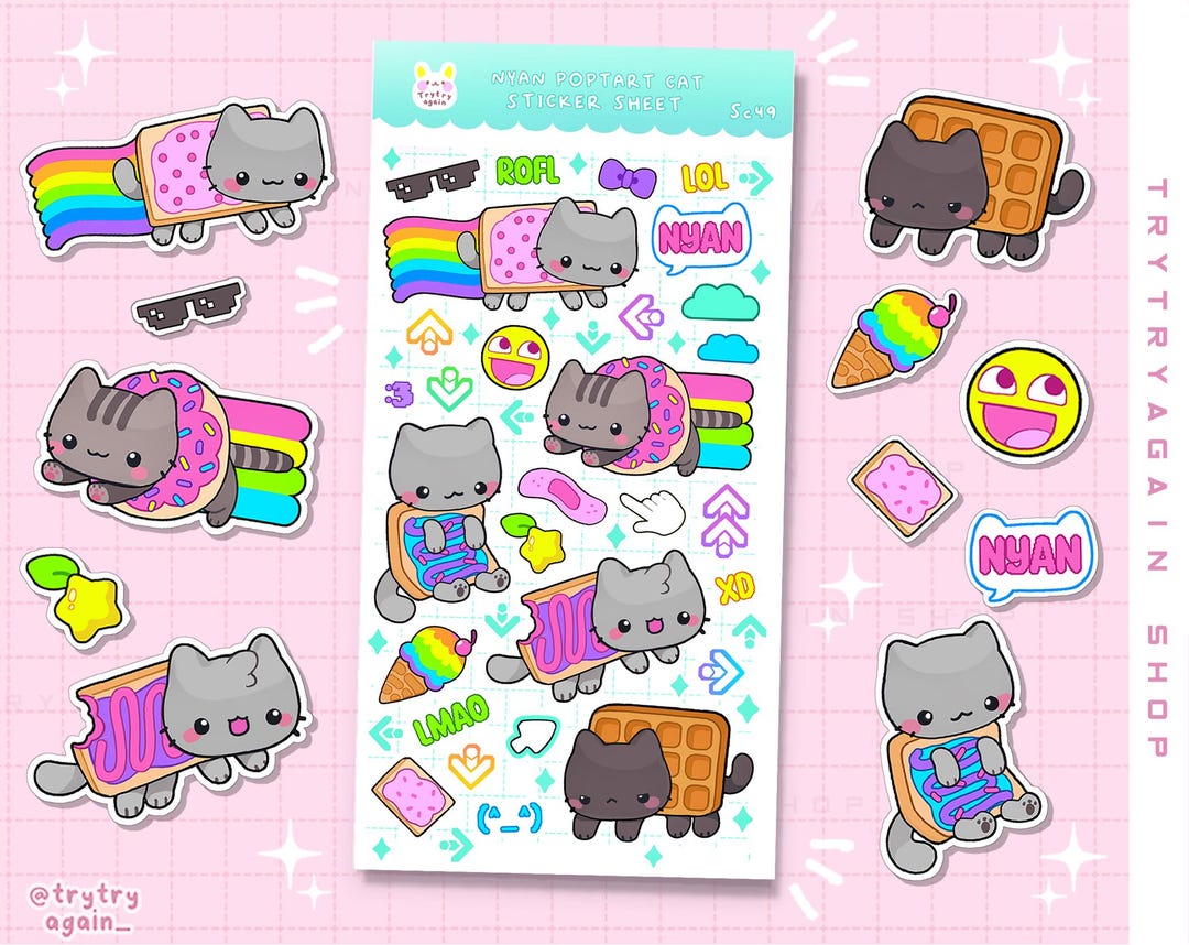Breakfast Toaster Pastry Cat Sticker Sheet: Emo Kawaii Planner Stickers ...