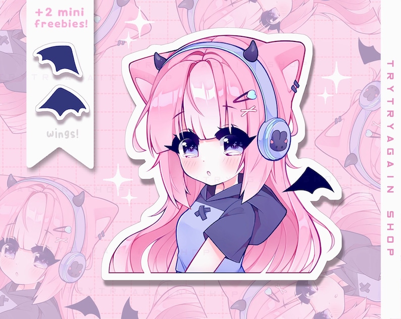 Demon Kitty Vtuber Momo Vinyl Sticker Pack Laminated Kawaii - Etsy