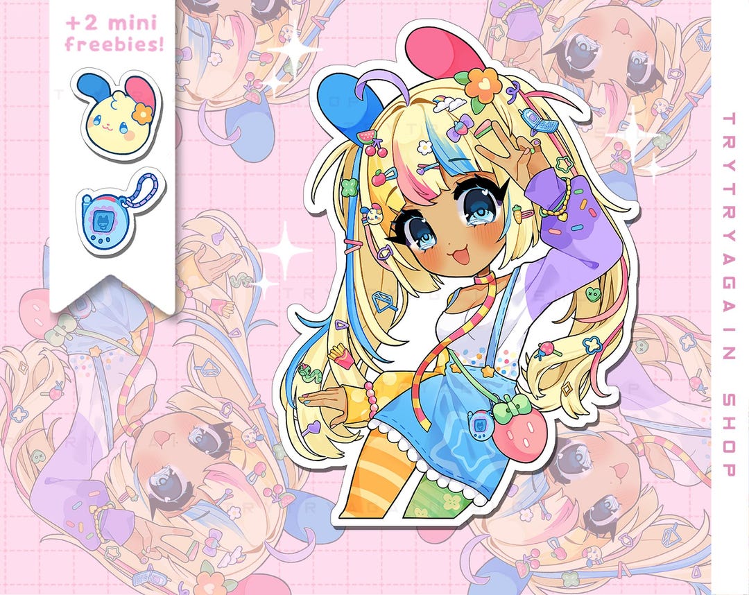 Decora Gyaru Rainbow Bunny Gijinka Waterproof Vinyl Sticker Pack ...