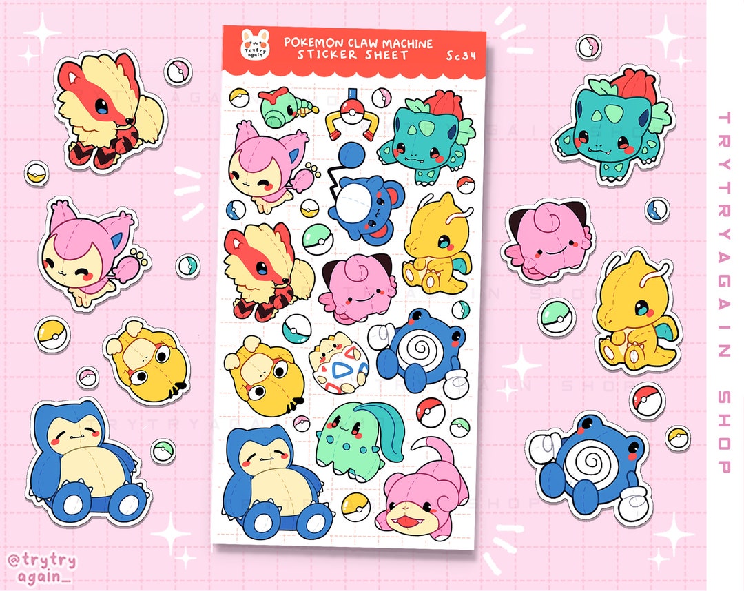 Claw Machine Plushie Stickers: Retro Kawaii Journaling Sticker Sheet - Etsy