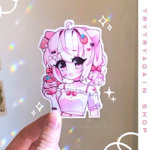 Pink Strawberry Cupcake Anime Girl Waterproof Vinyl Sticker Pack ...