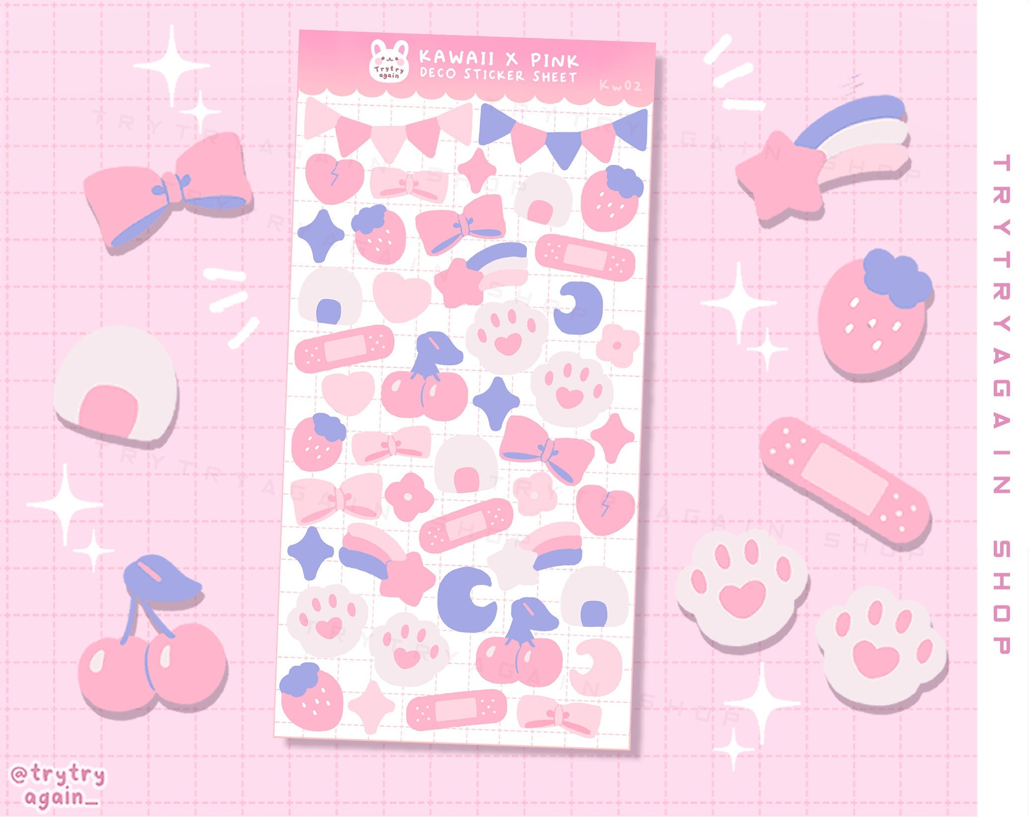 Pink Kawaii Deco Sticker Sheet Bujo Bullet Journal and - Etsy