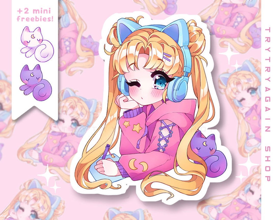 Magical Girl Studying Headphones Anime Girl Waterproof Vinyl Sticker ...