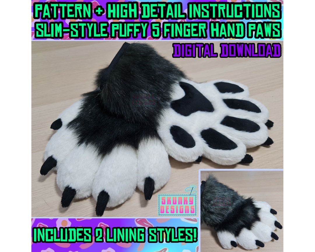 PATTERN - Slim-style Puffy 5 Finger Hand Paws + High Detail ...