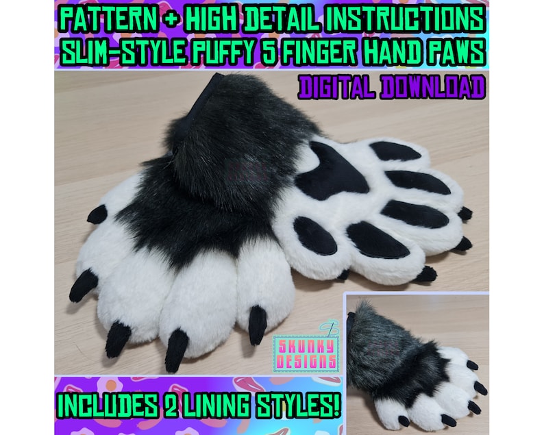 PATTERN Slim-style Puffy 5 Finger Hand Paws High Detail - Etsy