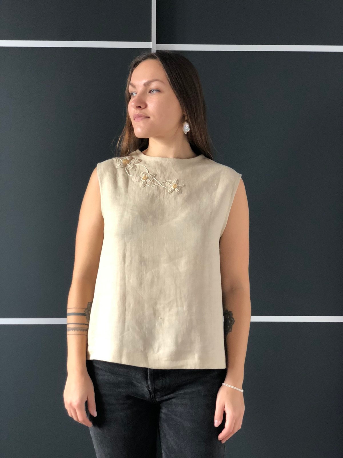 Linen Top Embroidered With Beads - Etsy