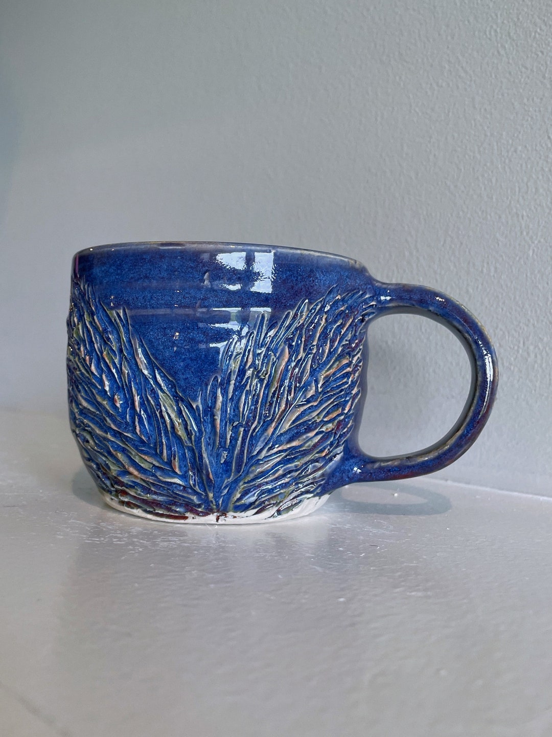 Bright Blue Flower Carved Handmade Ceramic Pottery Coffee Tea Mug - Etsy