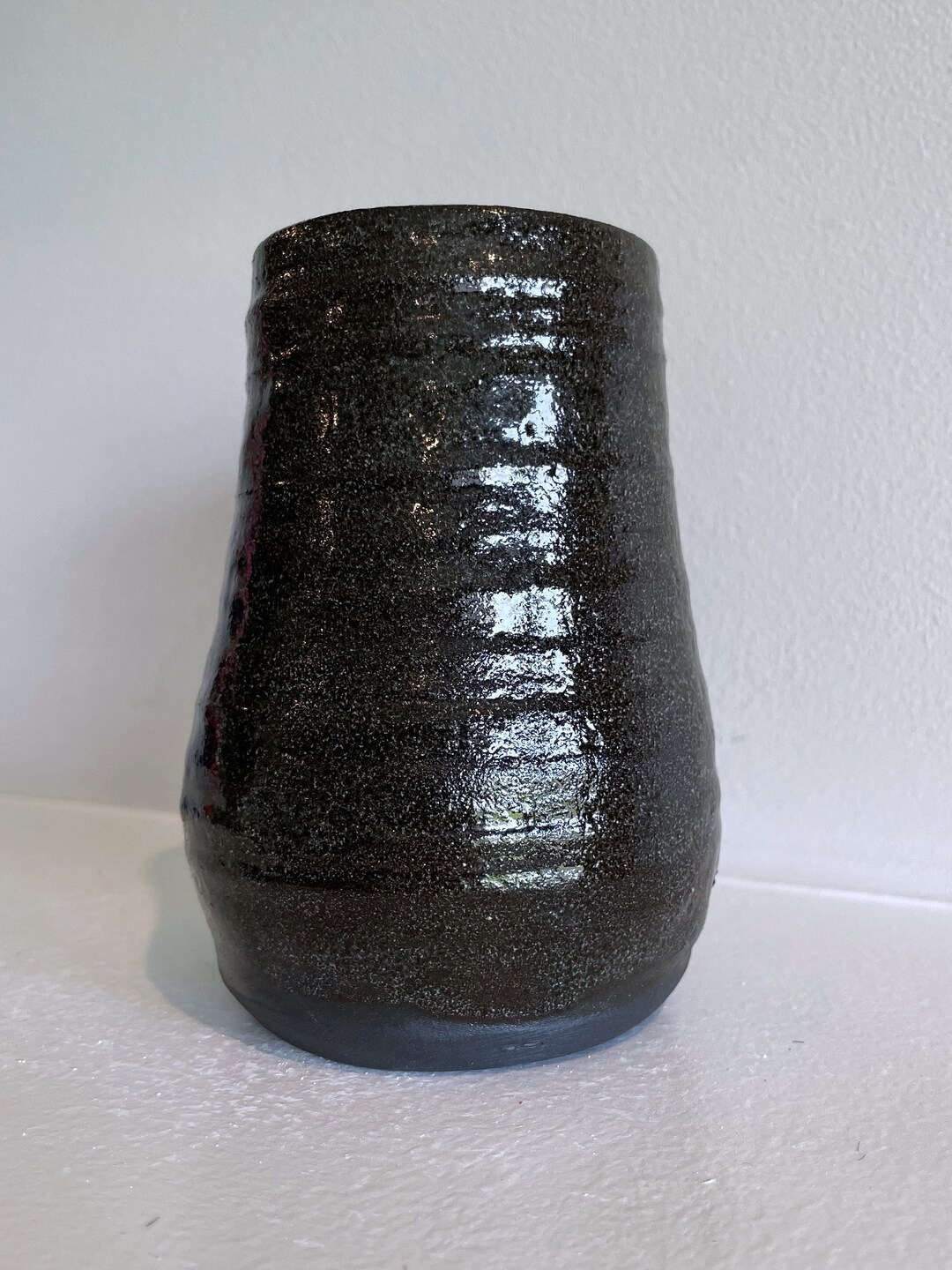 Black and Silver Small Handmade Ceramic Pottery Vase on Obsidian Clay ...