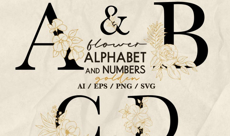Golden Flower Alphabet & Numbers SVG PNG - Etsy