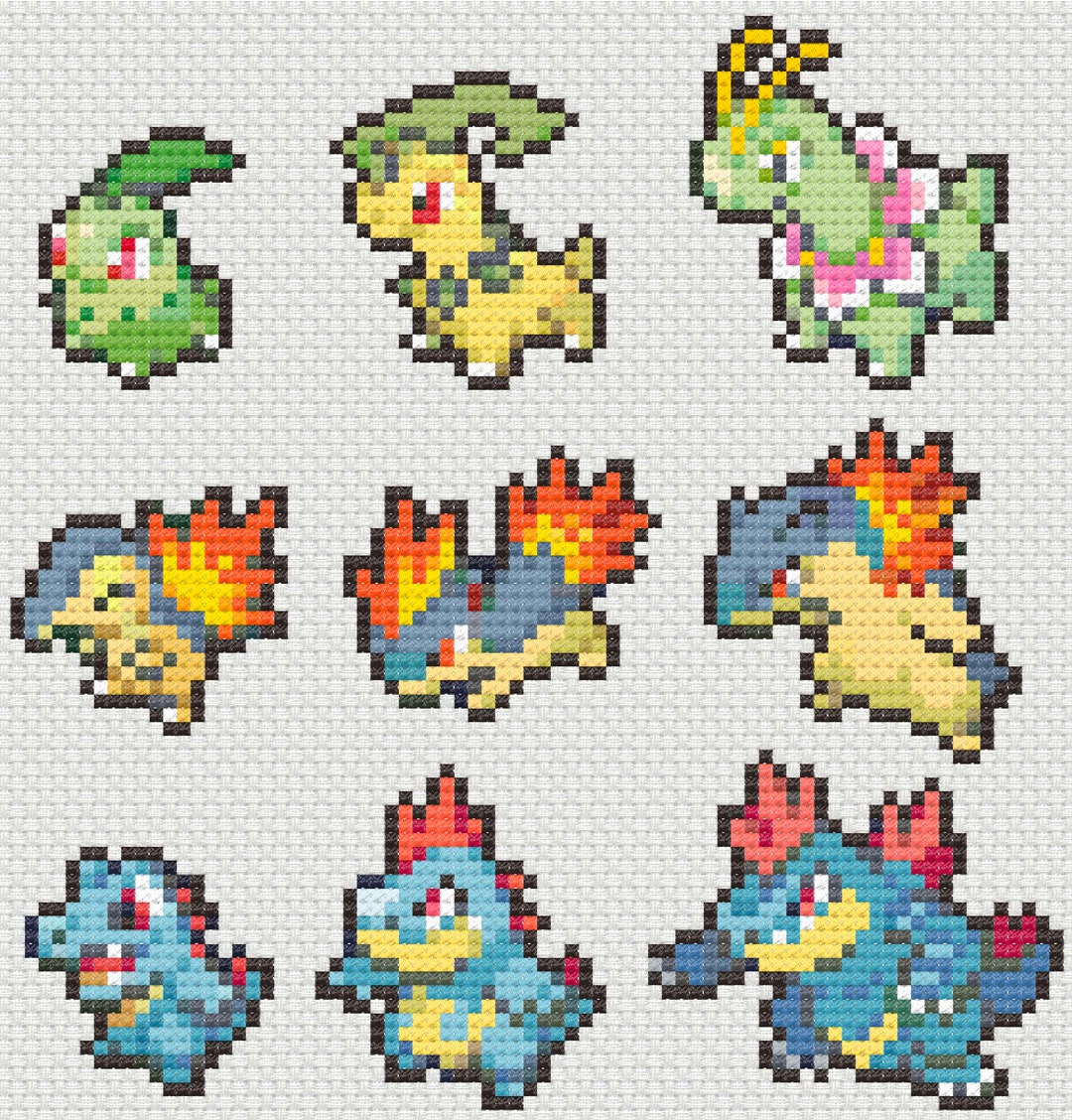 Pokemon Generation Two Starters Cross Stitch Pattern - Etsy