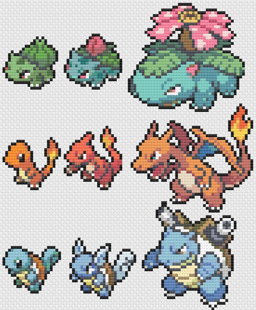 Pokemon Generation One Starters Cross Stitch Pattern - Etsy