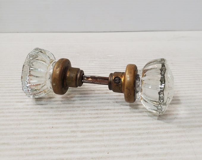 Vintage Crystal Glass and Brass Door Handle - Glass Door Knob Vintage Clear Glass , Door ...