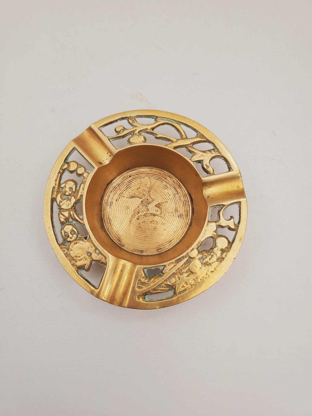 Vintage Solid Brass Ashtray Multi Floral Patterns 1970's Vintage Brass ...