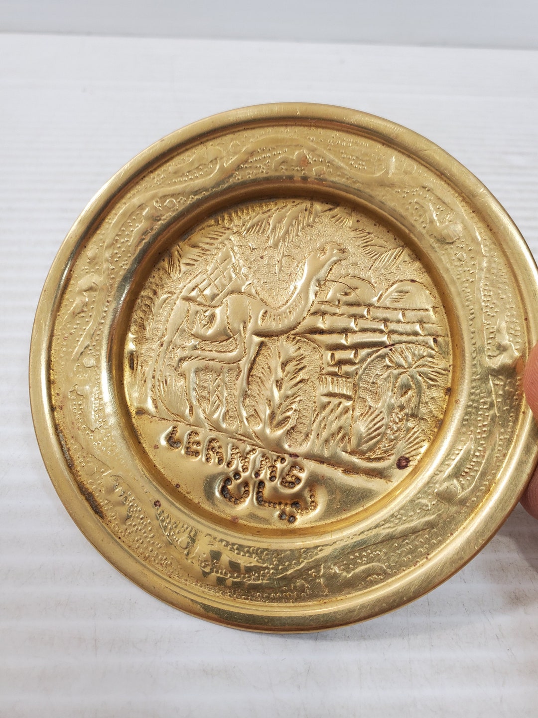 Vintage Brass Plate,small Brass Plate, Carved Trincket Plate, Carved ...