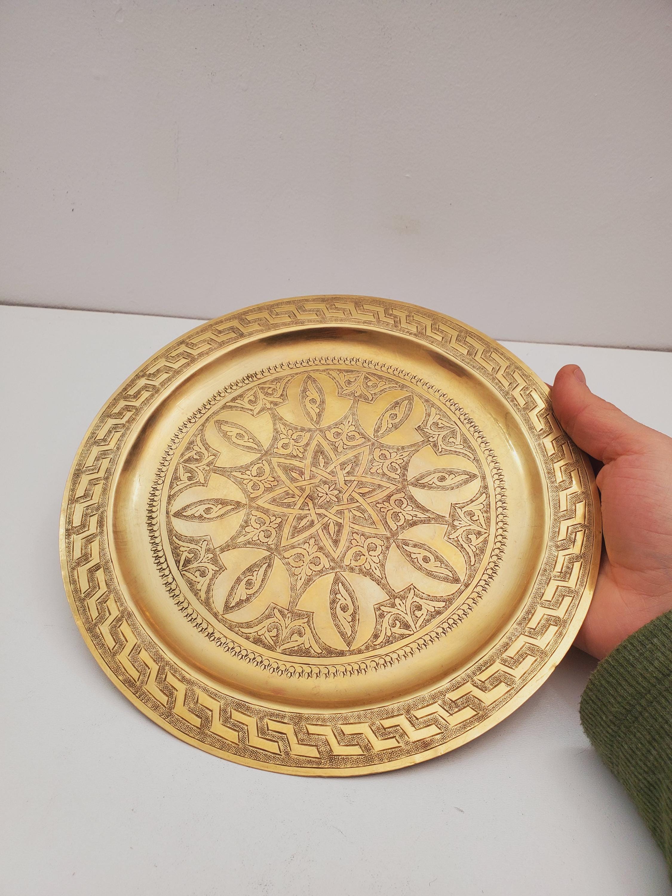 Vintage Brass Plate,small Brass Plate, Carved Trincket Plate, Carved ...