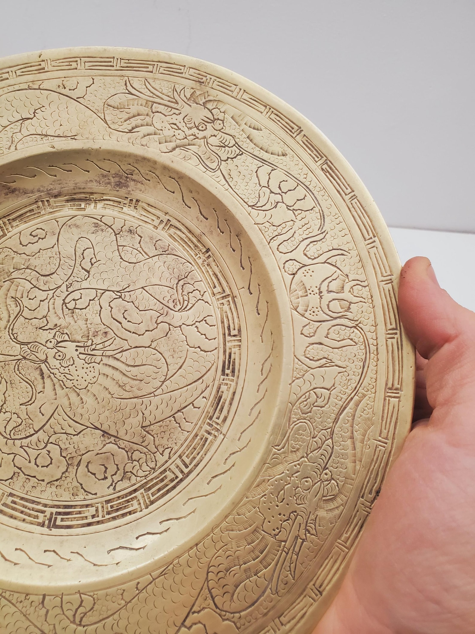 Vintage Brass Plate,small Brass Plate, Carved Trincket Plate, Carved ...