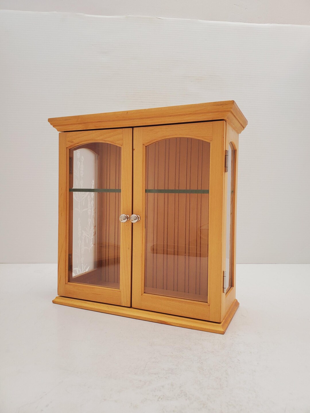 Vintage Wood Glass Cabinet, Trinket Display Case, Wall Mounted, One ...