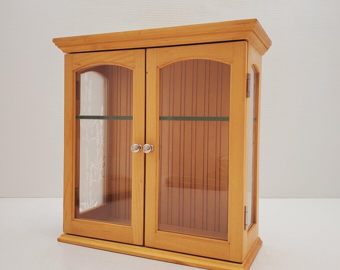 Vintage Wood Glass Cabinet, Trinket Display Case, Wall Mounted, One ...