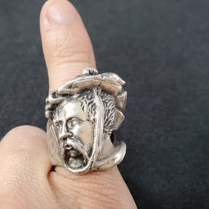 Sterling Silver Face Ring Man Face Ring Mask Ring Portrait Ring Ancient ...