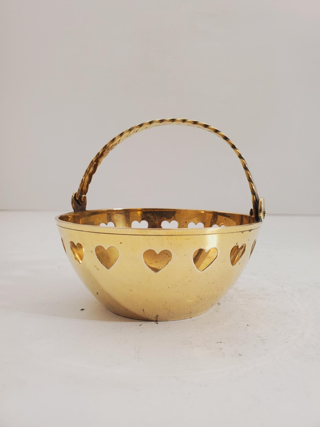 Vintage Brass Dish - Vintage Brass Basket With Handle - Brass Round ...