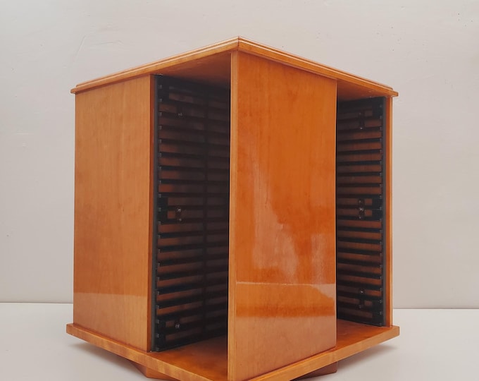 Vintage Rotating Wood CD Holder Carousel, Compact Disc Rack Wooden CD ...