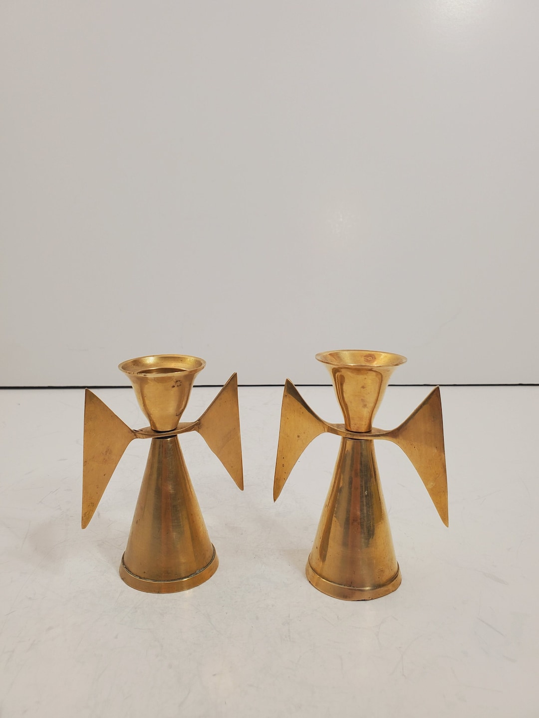 Pair of Vintage Solid Brass Angel Candle Holders, Made in India, Set of ...