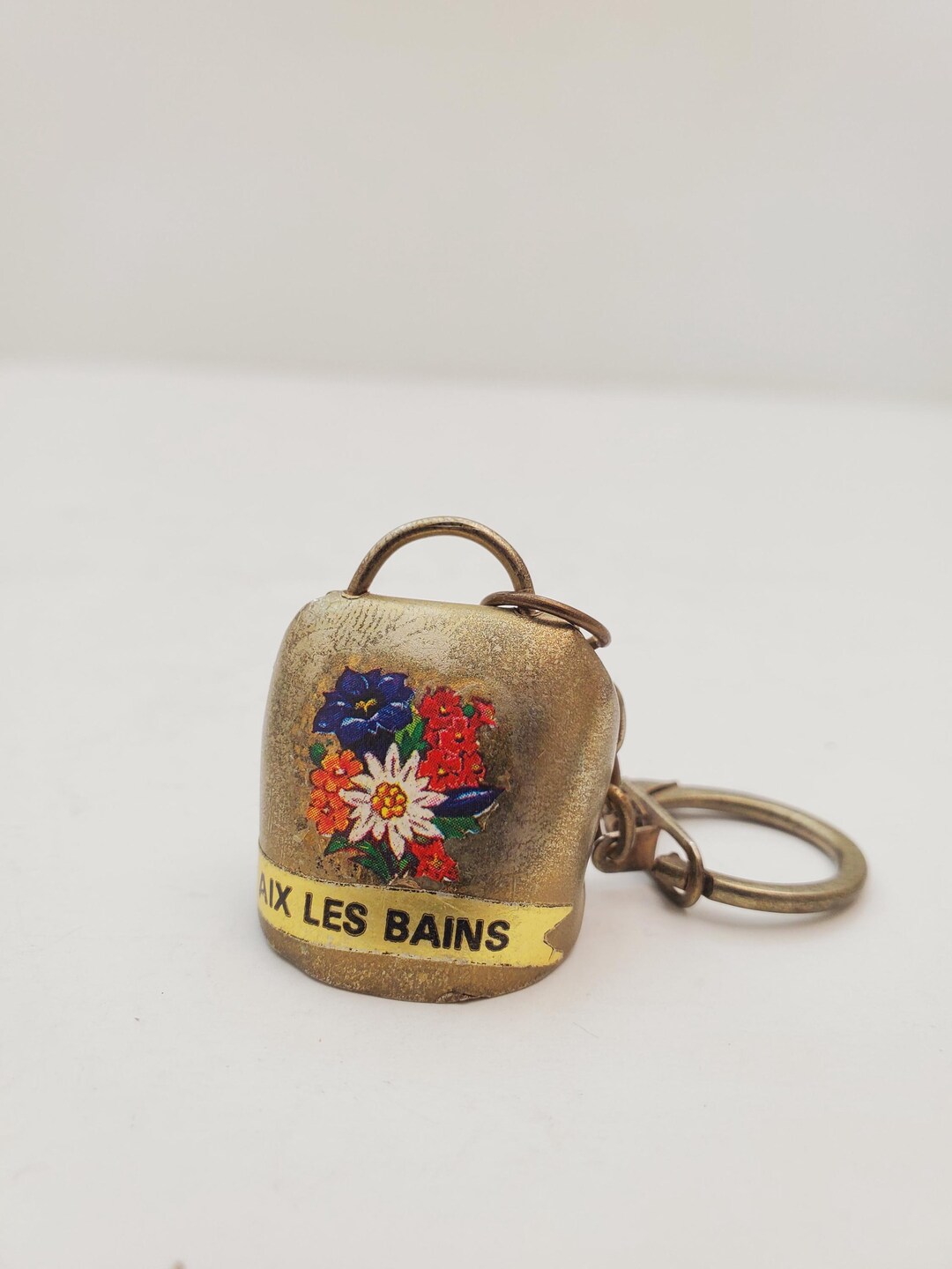 Vintage Mini Brass Cow Bell Hanging Edelweiss Flowers Keychain - Etsy