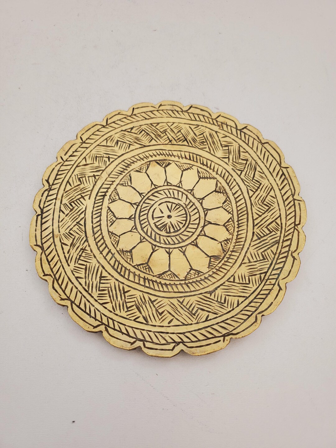 Vintage Brass Plate,small Brass Plate, Carved Trincket Plate, Carved ...