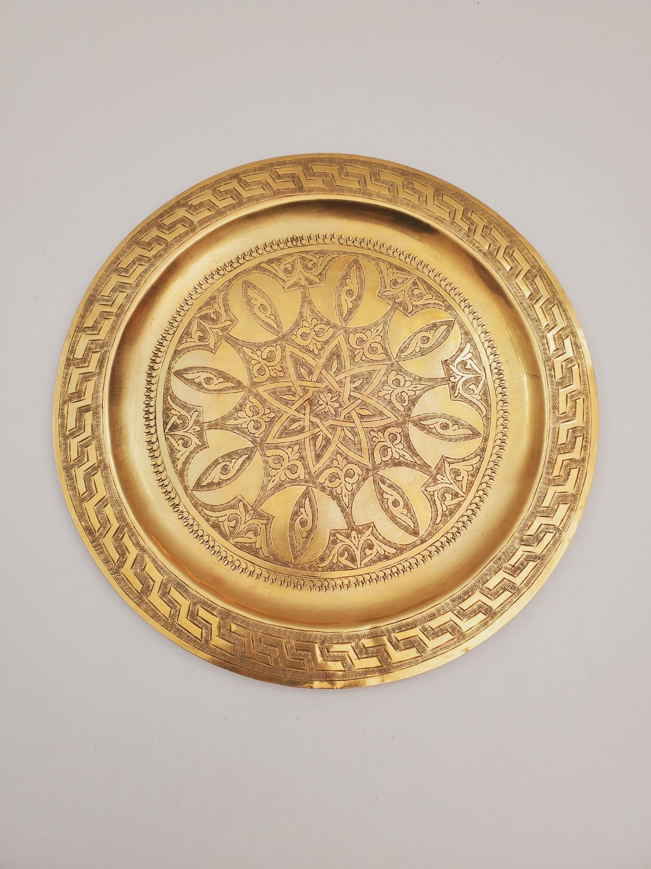 Vintage Brass Plate,small Brass Plate, Carved Trincket Plate, Carved ...